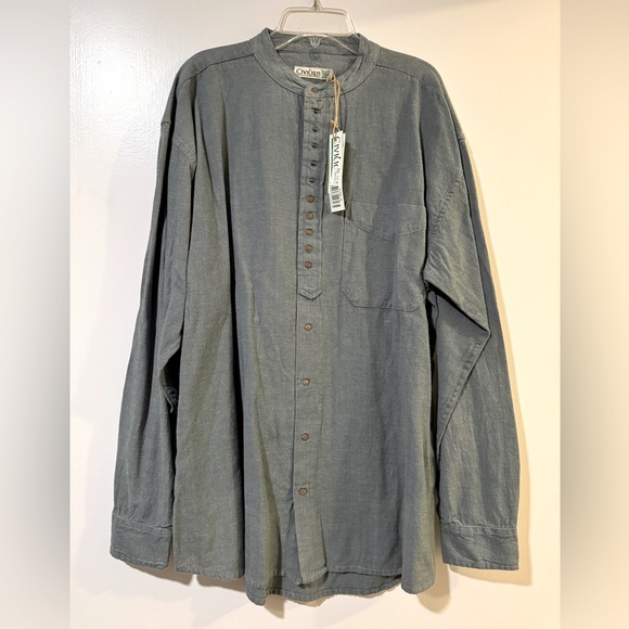 Shirts | Civilian Linen Long Sleeve Green Irish Grandfather Tunic With ...